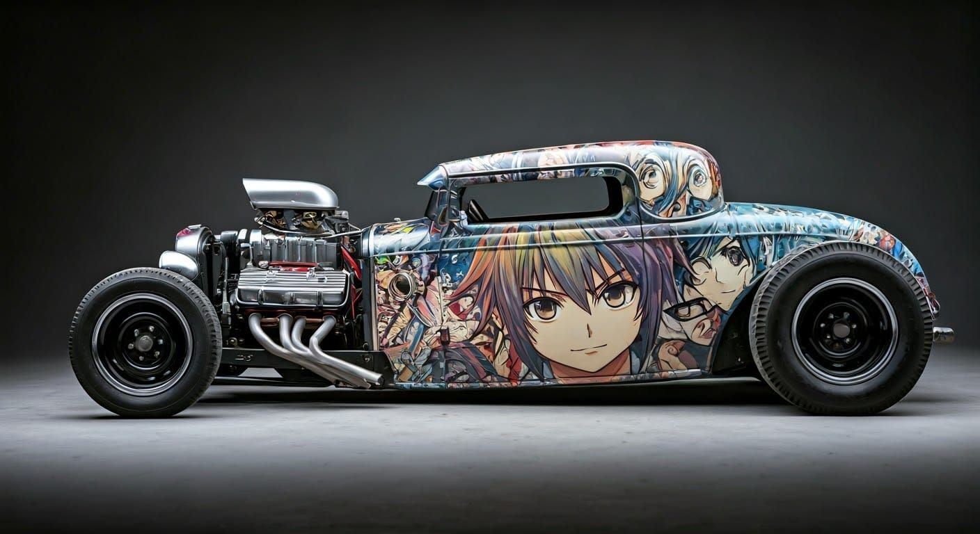 Futuristic Hot Rod Car with Anime-Inspired Artwork - AI Art