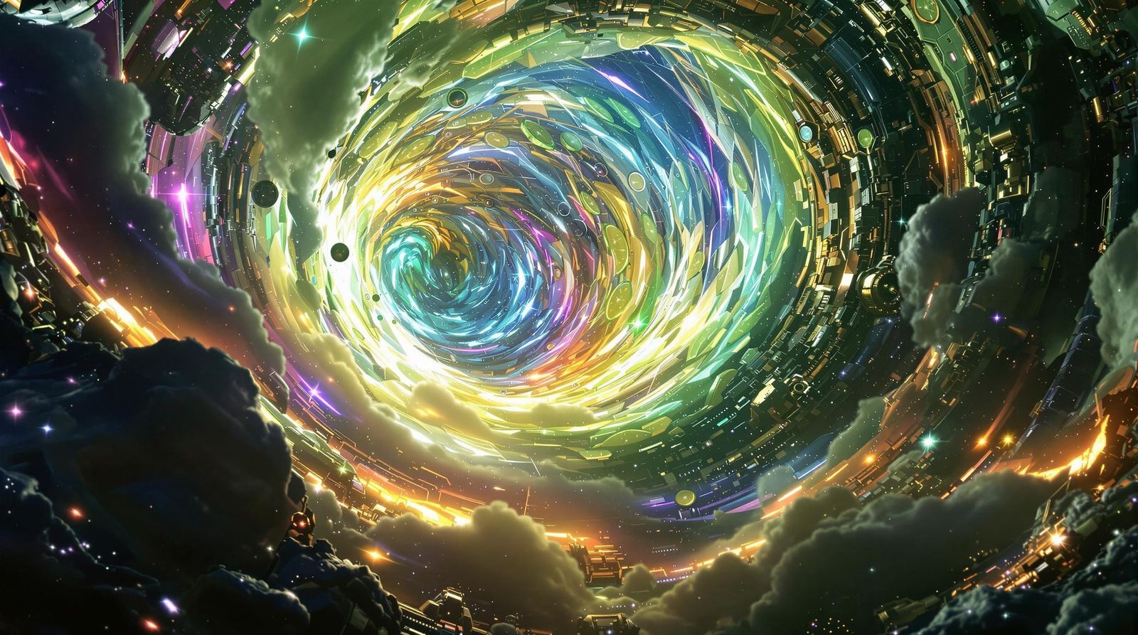 Ethereal Cyborg Emerges in Cosmic Steampunk Vortex - AI Art