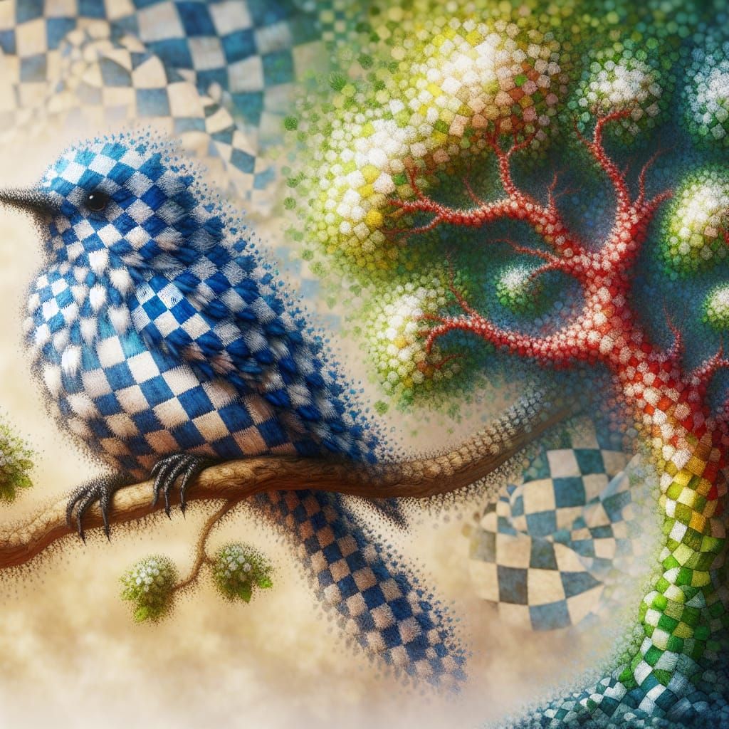 Blue and White Gingham Bird - Blue and White Gingham Bird