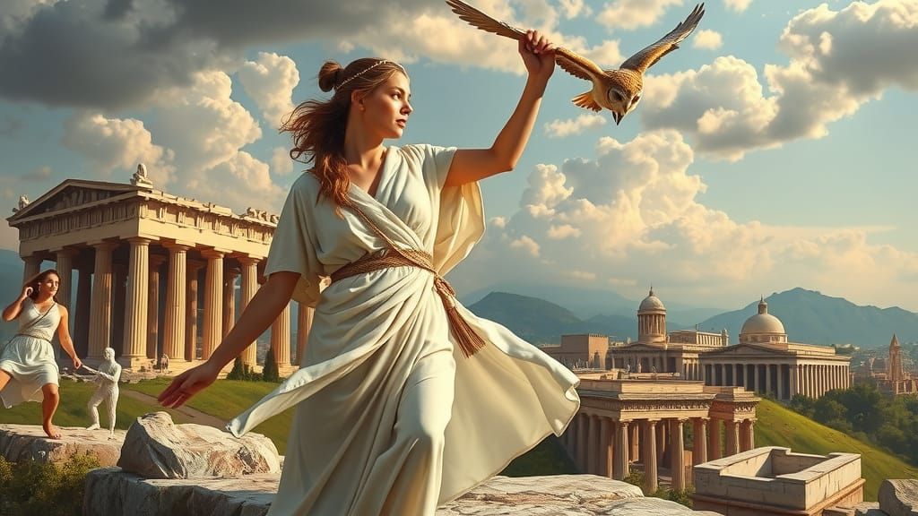 Goddess Athena Triumphs Over King Cecrops in Ancie... - AI Art