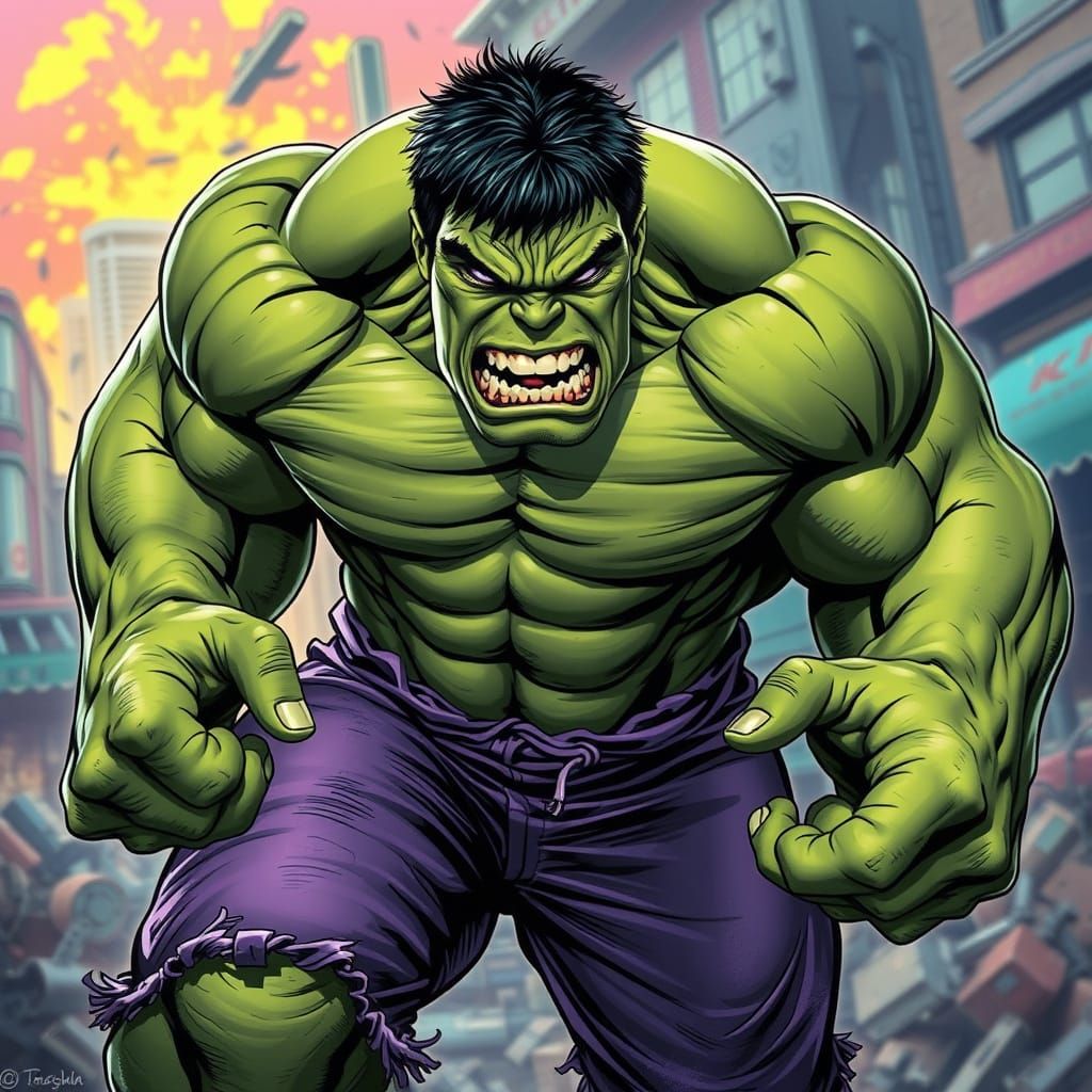 Furious Hulk in Hyperrealistic Comic Book Style - AI Art