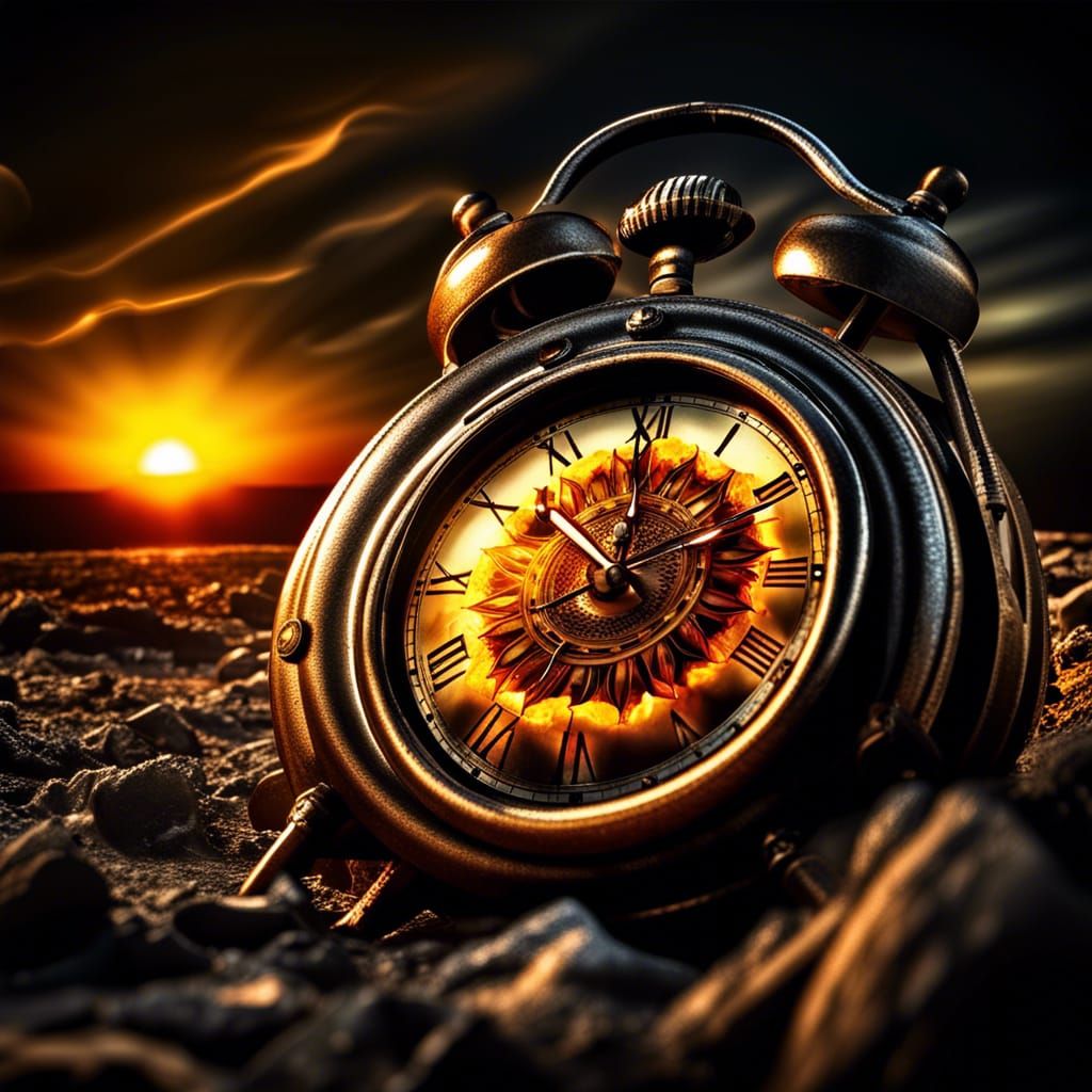 times up - Ticking Clock Before Sun Explodes: Hyperrealistic...