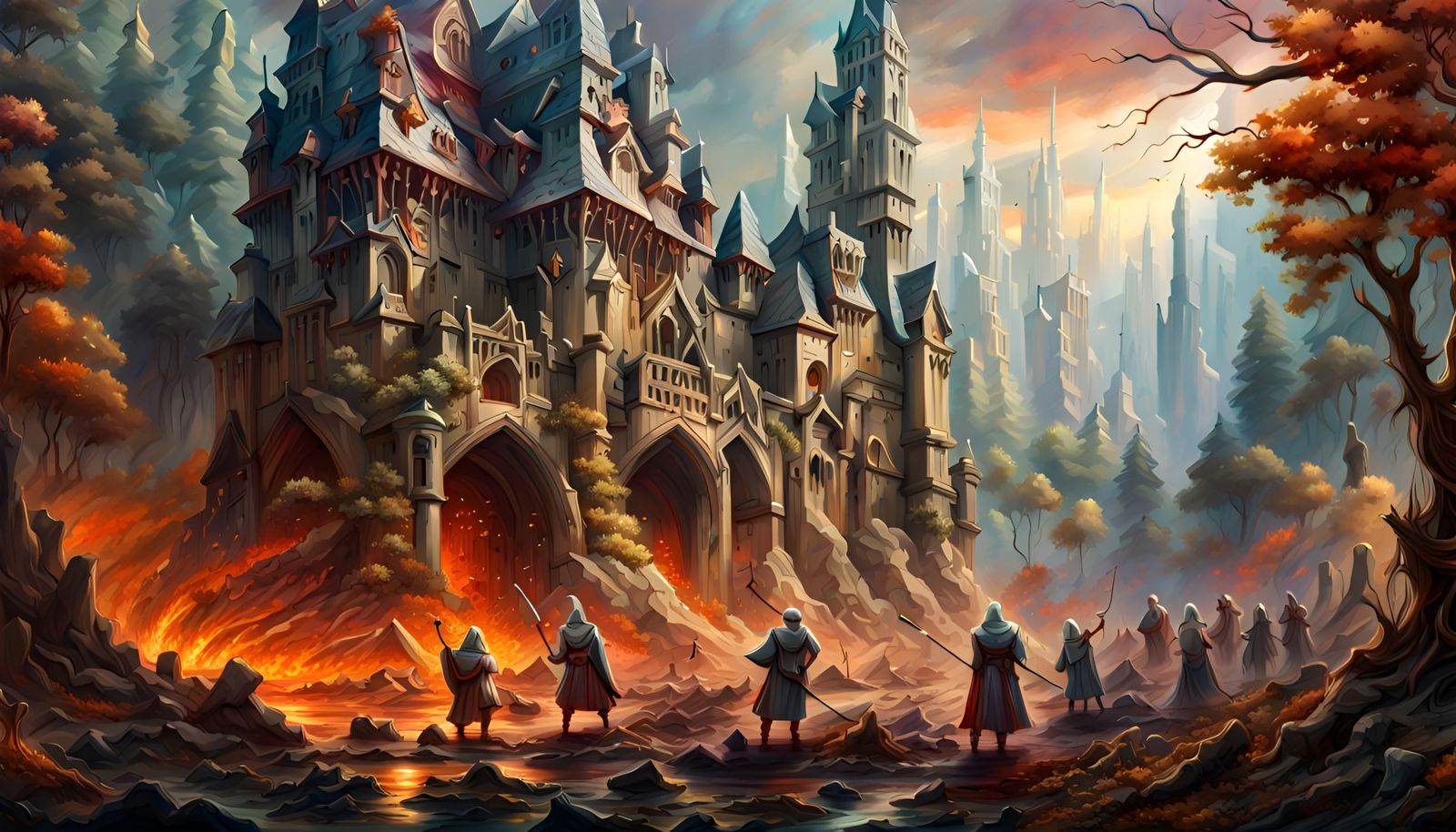 Medieval and sci-fi fused, horrific-battle for the west forest - AI ...