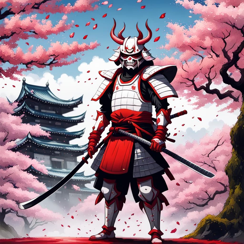 Samurai near a castle in a sakura forest. - AI Generated Artwork ...