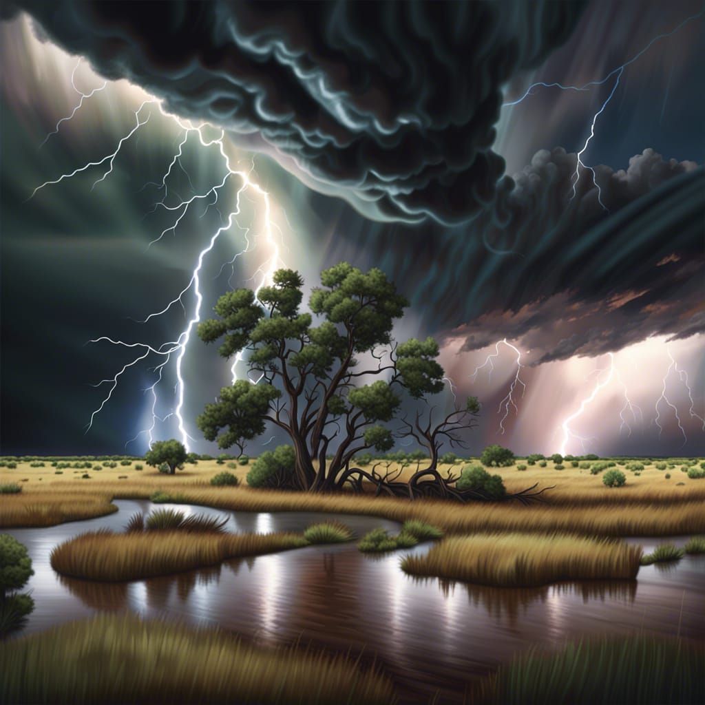 a photo realistic full color picture of storm clouds over a prairie ...