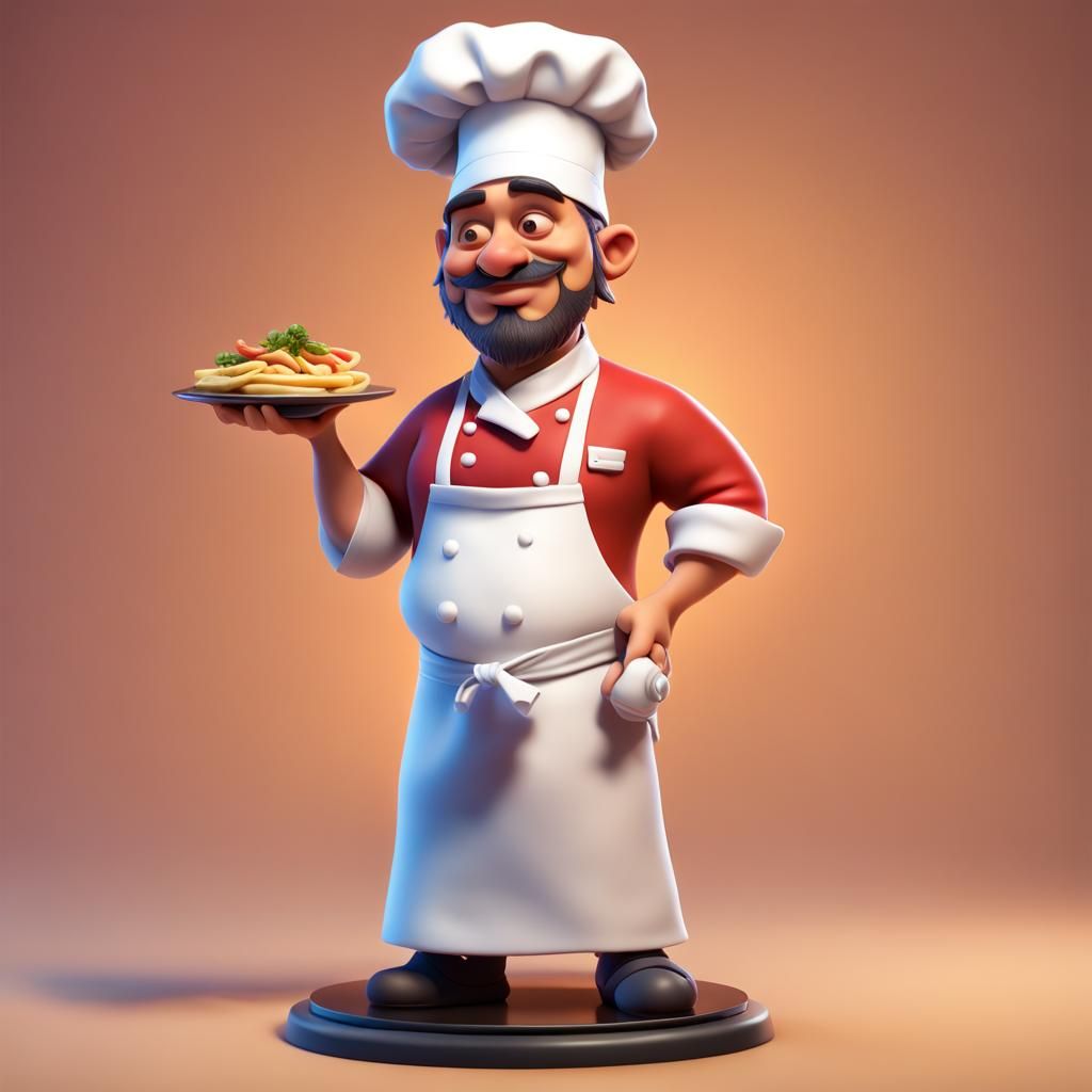 A Cook with a chef's cap. 3/4 view. RPG character miniature for board ...