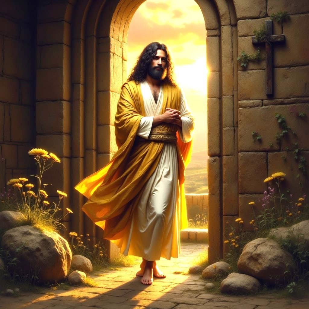 Christ Emerging from an Empty Tomb in a Vibrant Oi... - AI Art