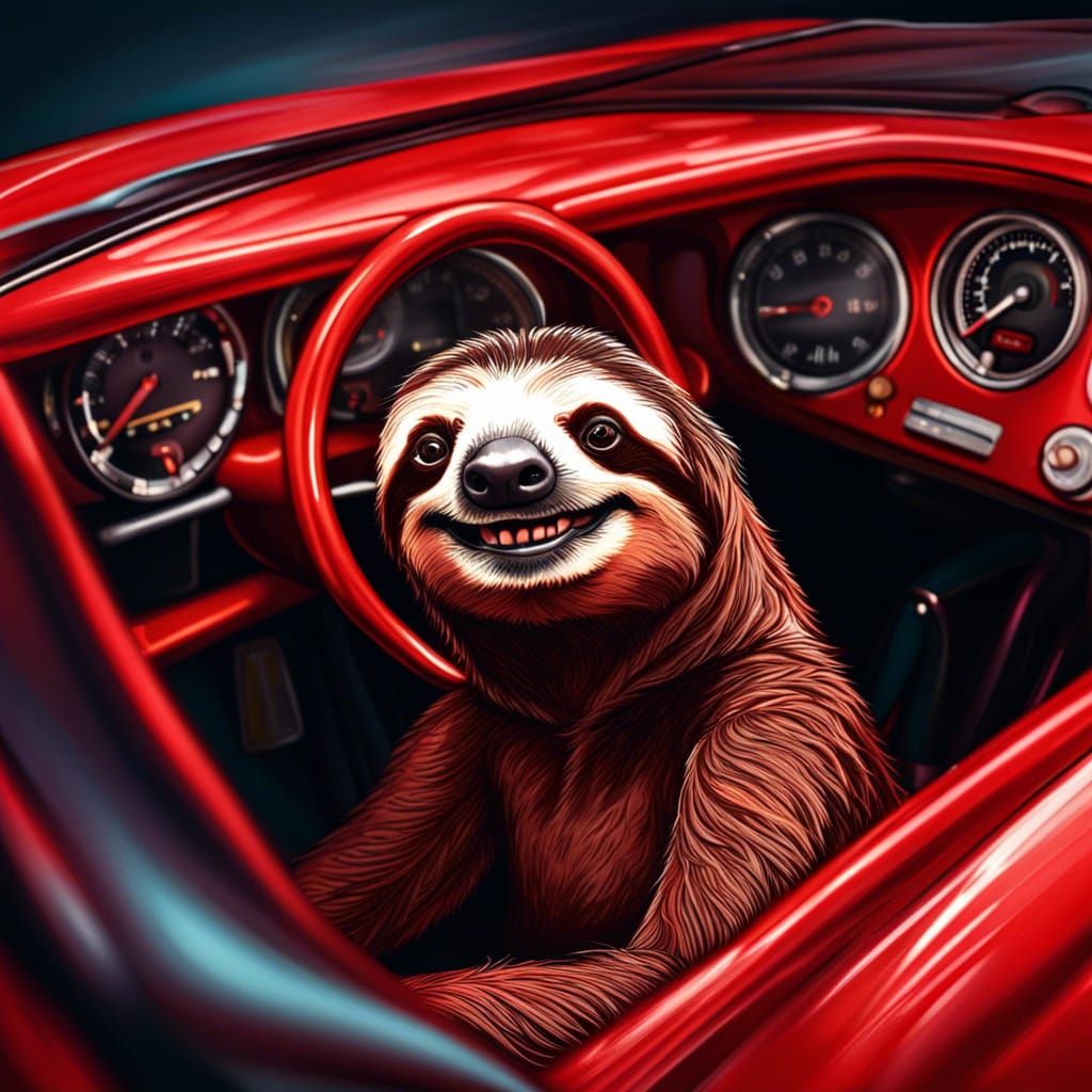 Sloth in a car - AI Generated Artwork - NightCafe Creator