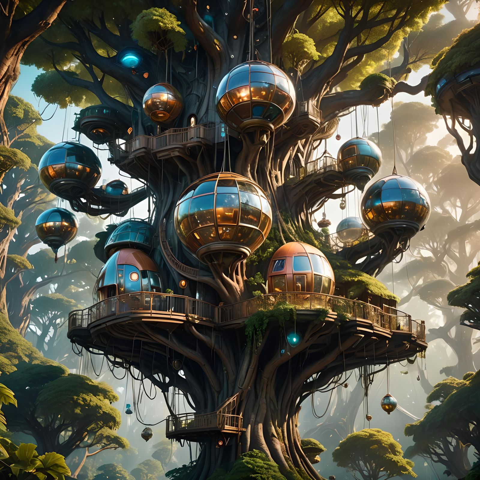 futuristic treehouse pods - AI Generated Artwork - NightCafe Creator