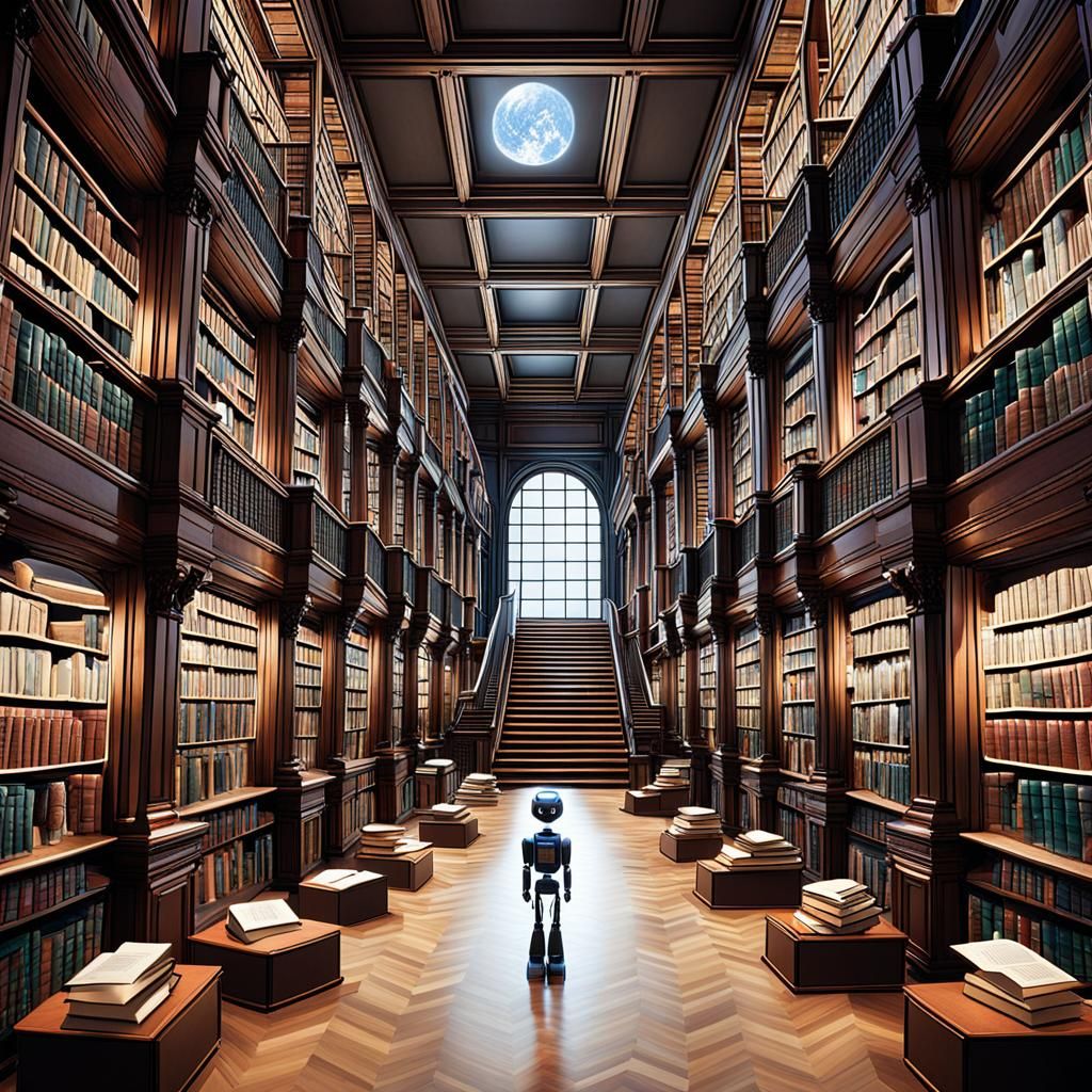 An infinite library and a robotic librarian - AI Generated Artwork ...