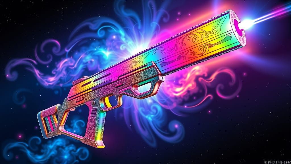 Cosmic Power Gun in Vibrant Iridescent Style - AI Art