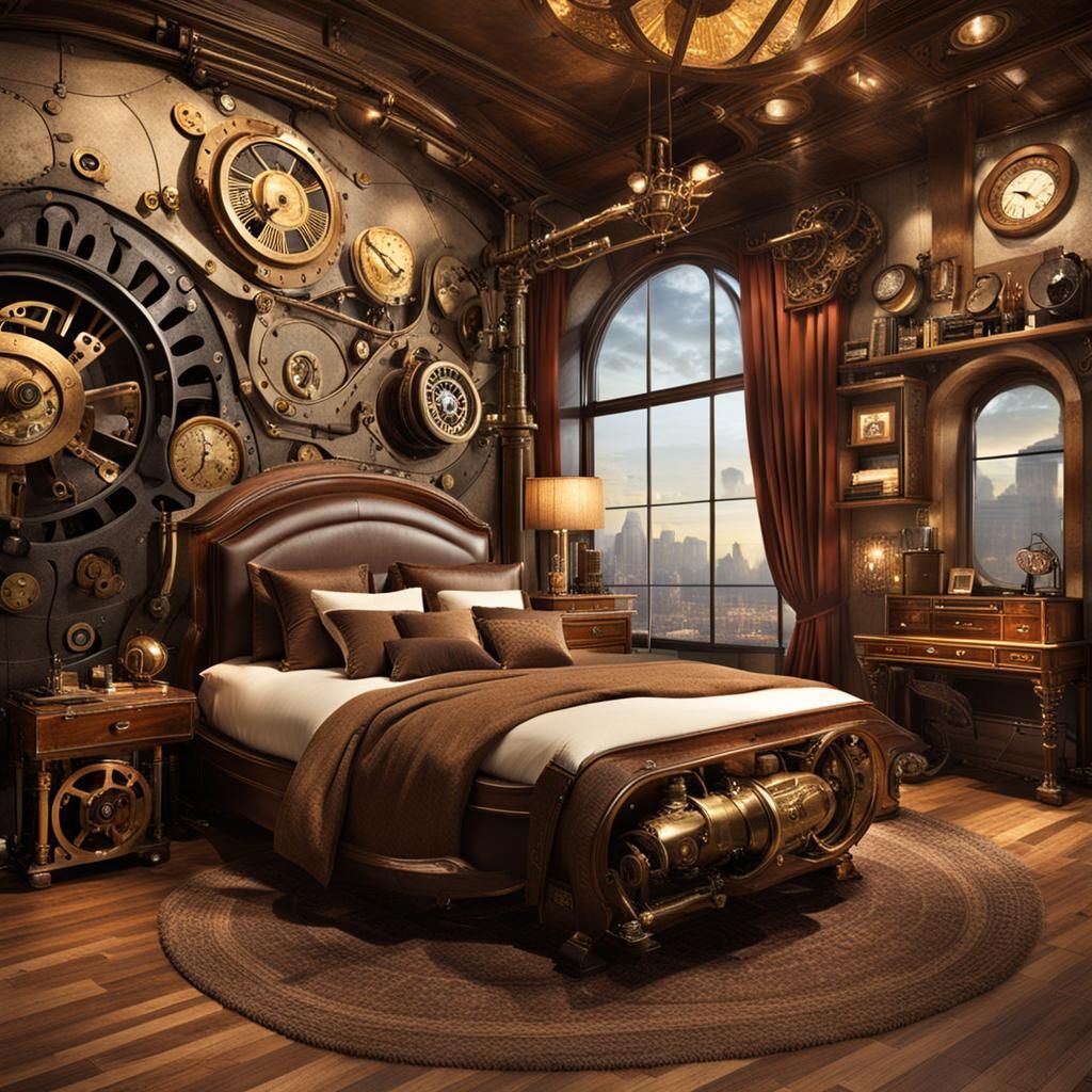AI- STEAMPUNK bedroom COLLECTION - AI Generated Artwork - NightCafe Creator