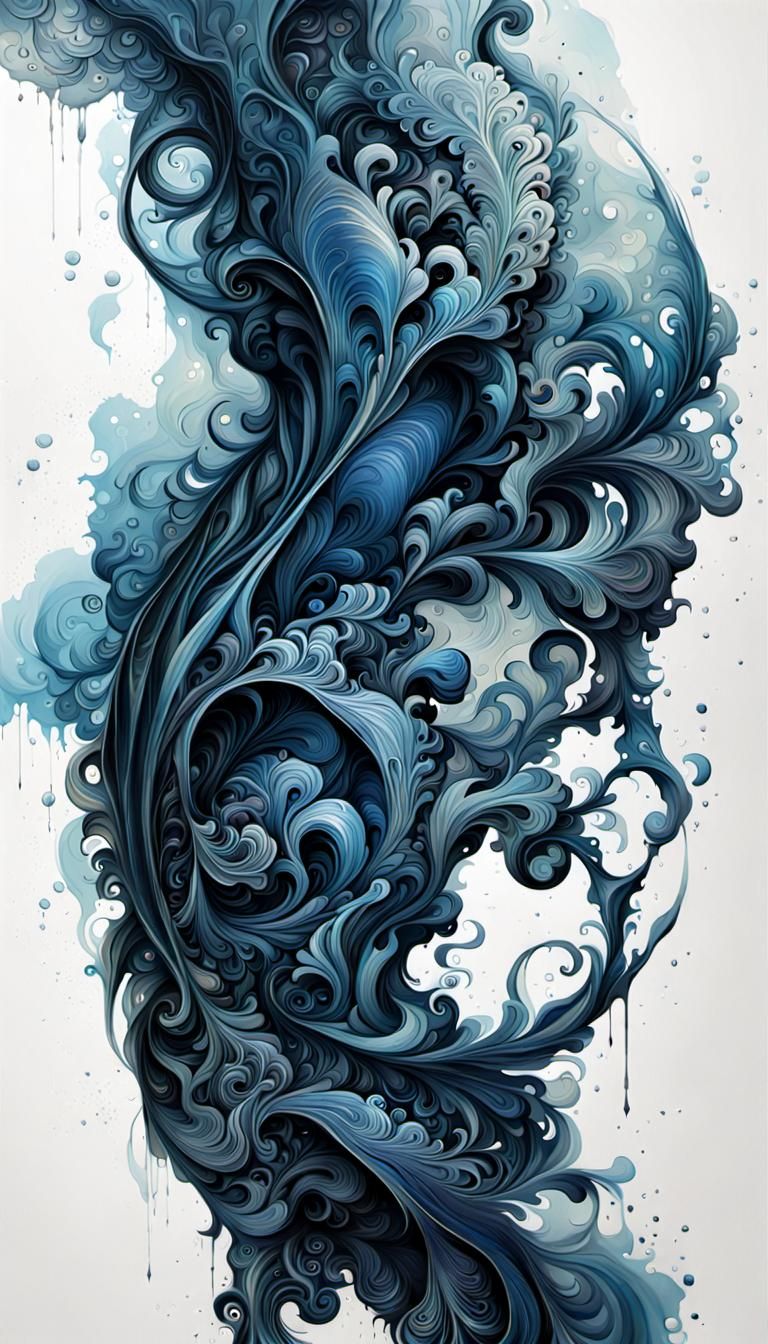 Blue Chrome black Ink flow: 8k resolution photorealistic masterpiece ...