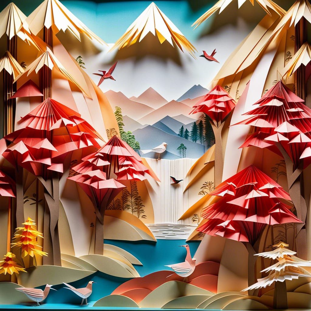 Epic Origami Landscape - AI Generated Artwork - NightCafe Creator