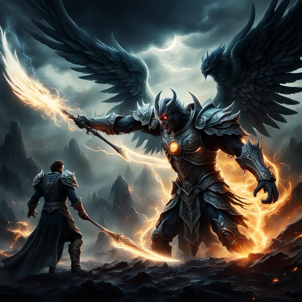 Hero battling demon - AI Generated Artwork - NightCafe Creator