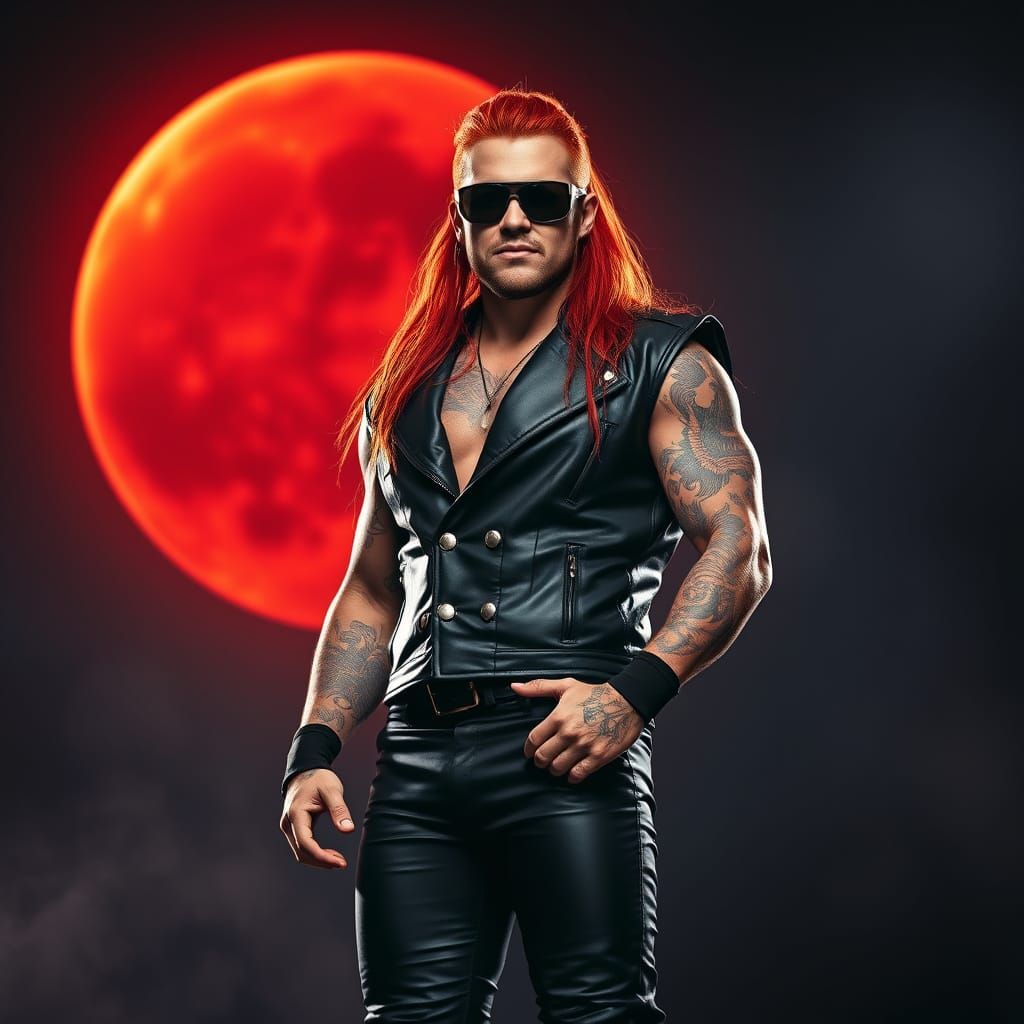 Dark Wrestler Defies Blood Moon Eclipse - AI Art