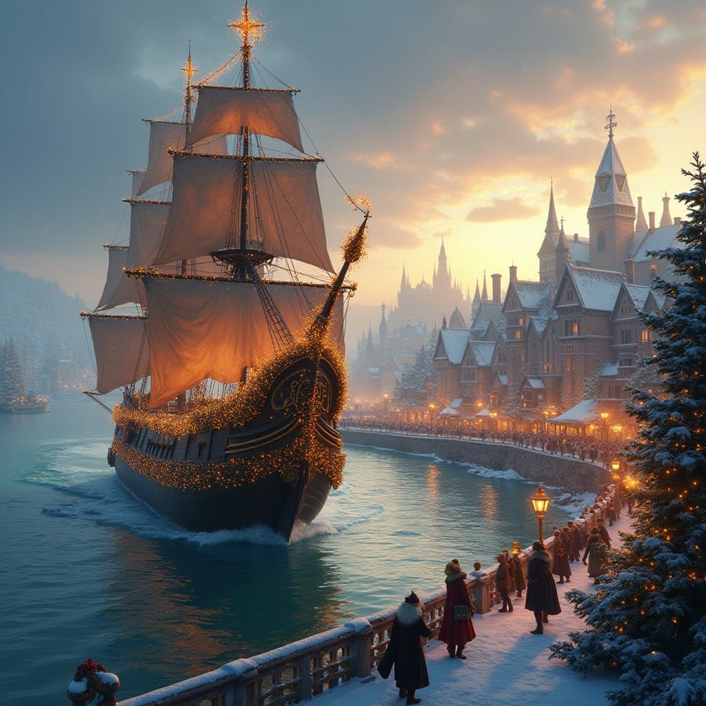 Majestic Merchant Galleon Sails into Christmas Por... - AI Art