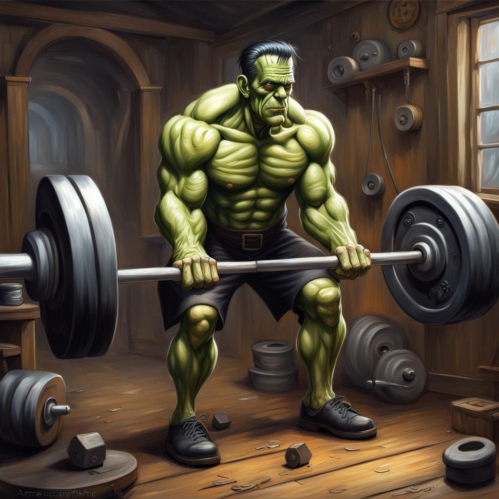 Frankenstein lifting weights - AI Generated Artwork - NightCafe Creator