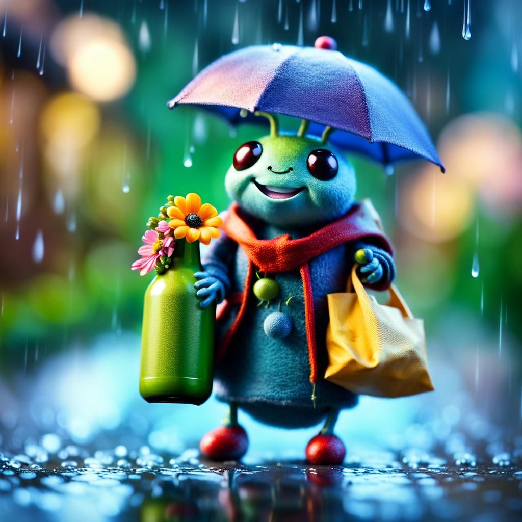 Lil bug walking in the rain - AI Generated Artwork - NightCafe Creator