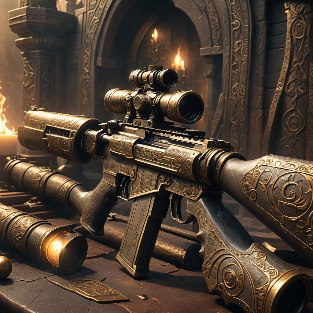 Mystical Double Barrel Rifle with Glowing Runes an... - AI Art