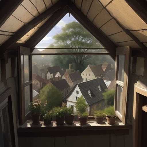 Dutch Masterpiece of an Old House Attic Window - AI Art