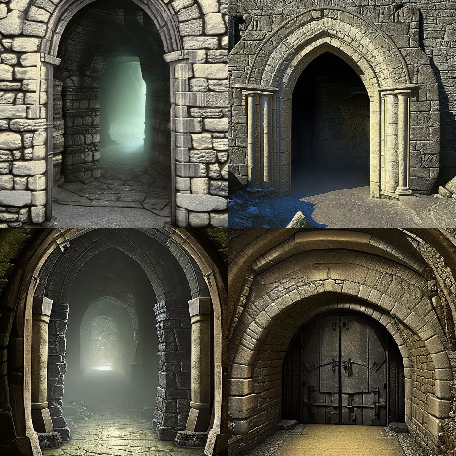 stone entrance door to a catacomb inside a ruined crypt fantasy D&D ...