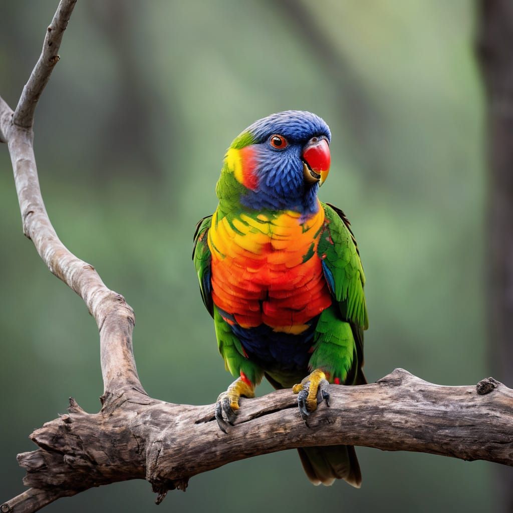 Rainbow Lorikeet - Vibrant Rainbow Lorikeet in Emerald Fores...