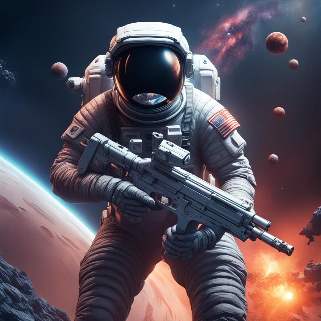astronaut, outer space, gun - AI Generated Artwork - NightCafe Creator