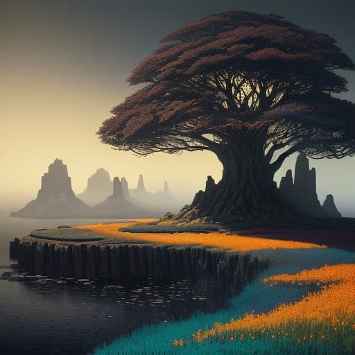 Pointillist Masterpiece: Luminous Urn in Vibrant D... - AI Art