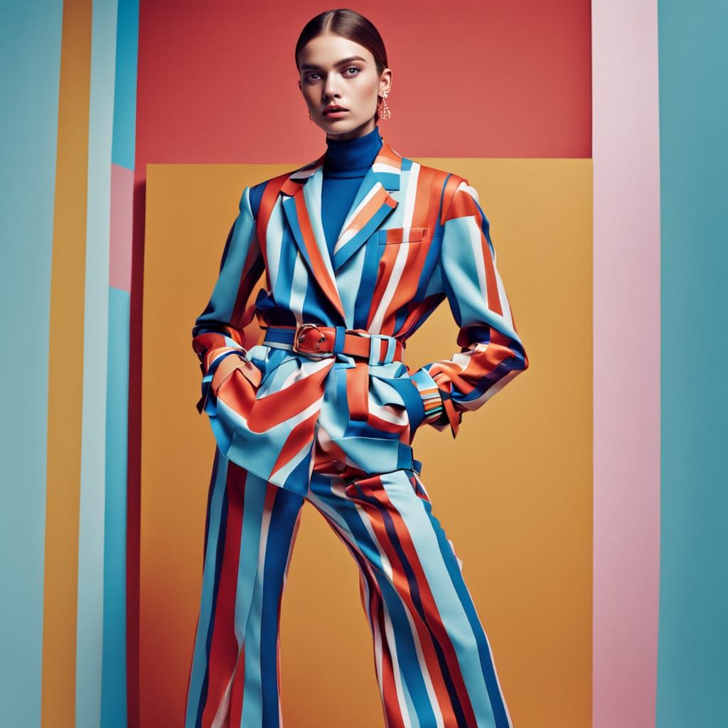 More stripes! - Chic Fashion Model Struts Bold Stripes in Mo...