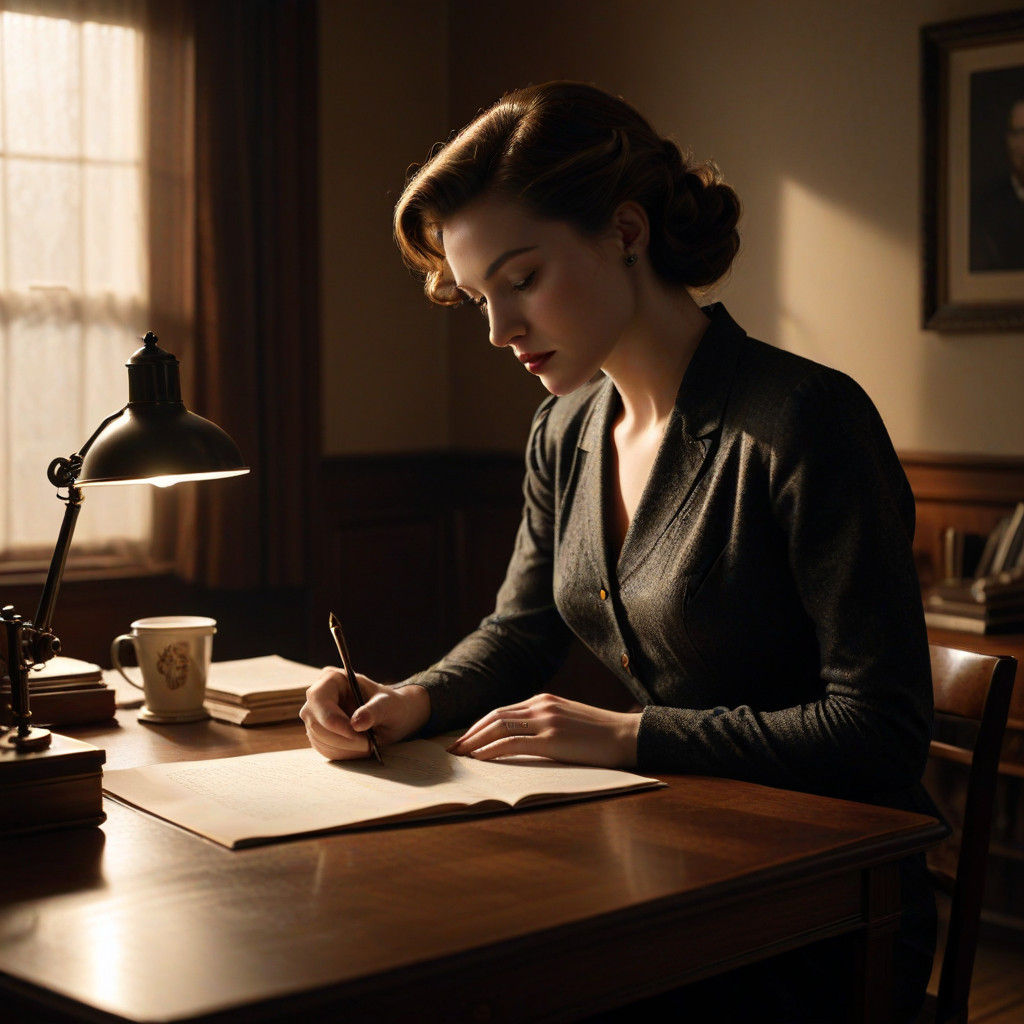 Sophisticated Hollywood Matron Writing by Golden L... - AI Art