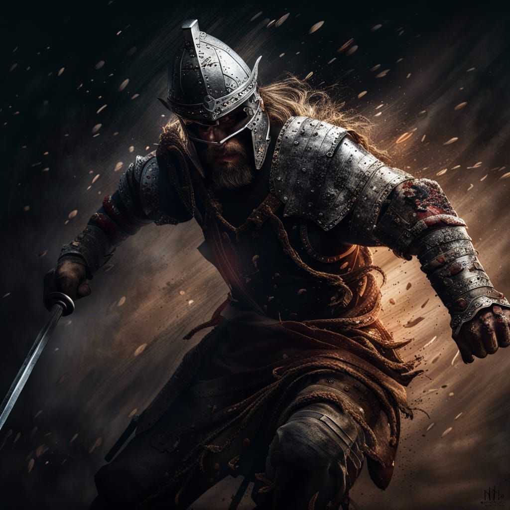 Gritty, action portrait of medieval warrior. - AI Generated Artwork ...