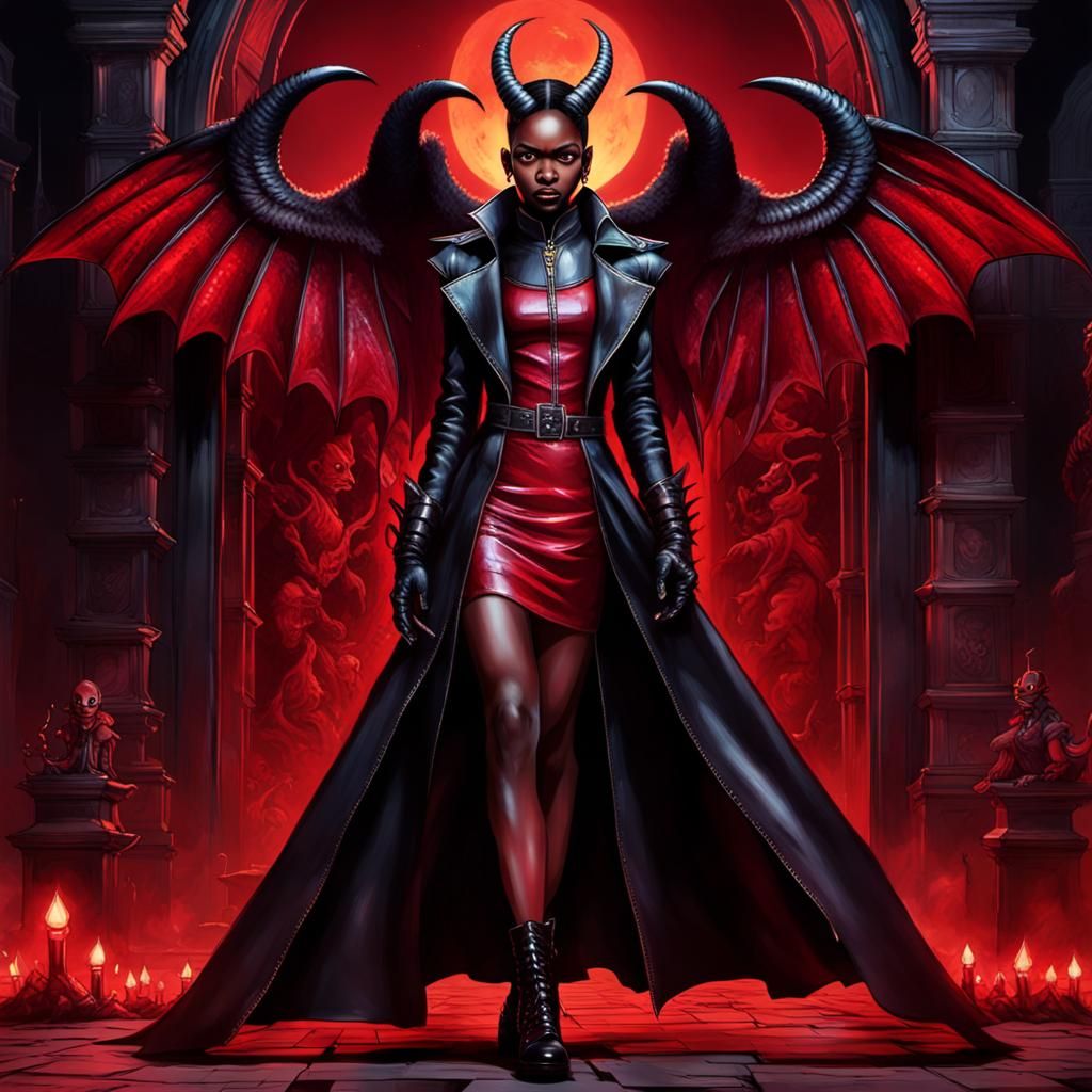 with short hair, goat horns, and demon wings, is a beautiful Black ...