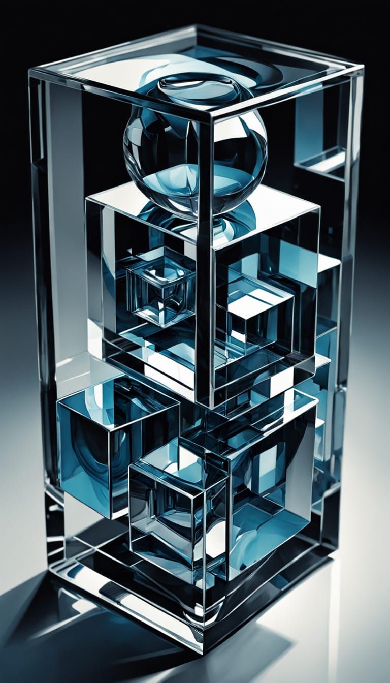 Surreal Watercolor Glass Cubes with Intricate Stor... - AI Art