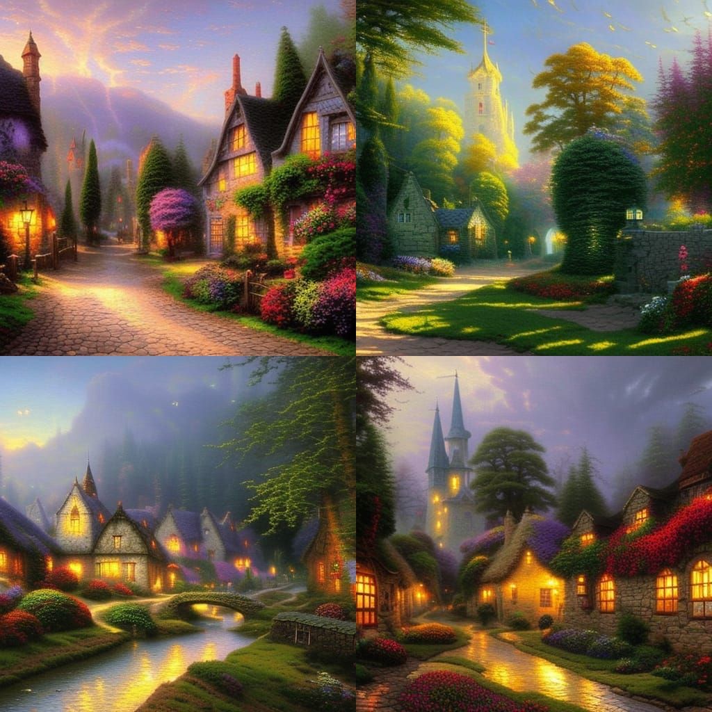 medieval village ethereal fantasy hyperdetailed mist Thomas Kinkade - AI Generated Artwork ...