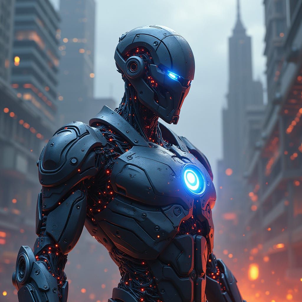 Epic Cyborg Warrior in Futuristic Dystopia - AI Art