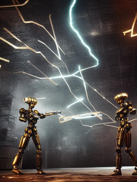 In transit through the space-time portal with cyborg guards. - AI ...