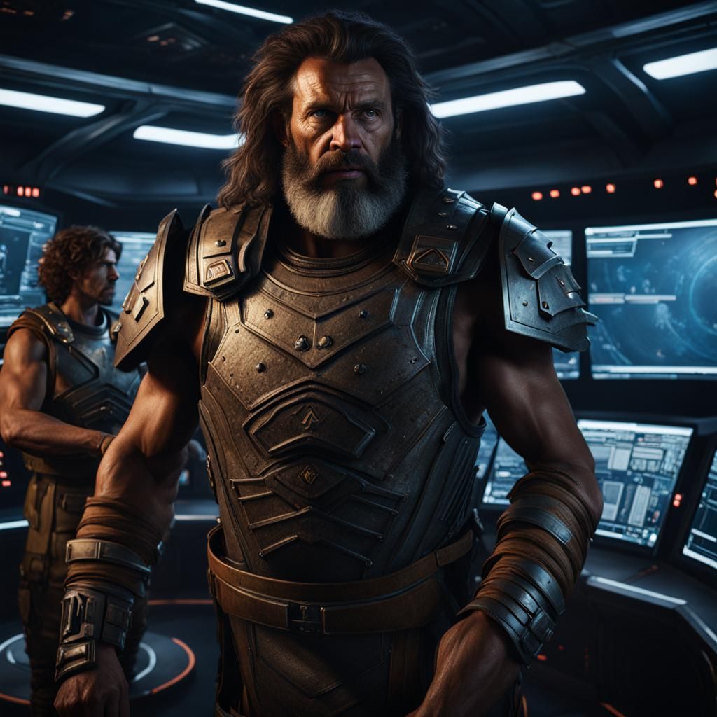 Hyperrealistic portrait of a prehistoric caveman in armour in the ...