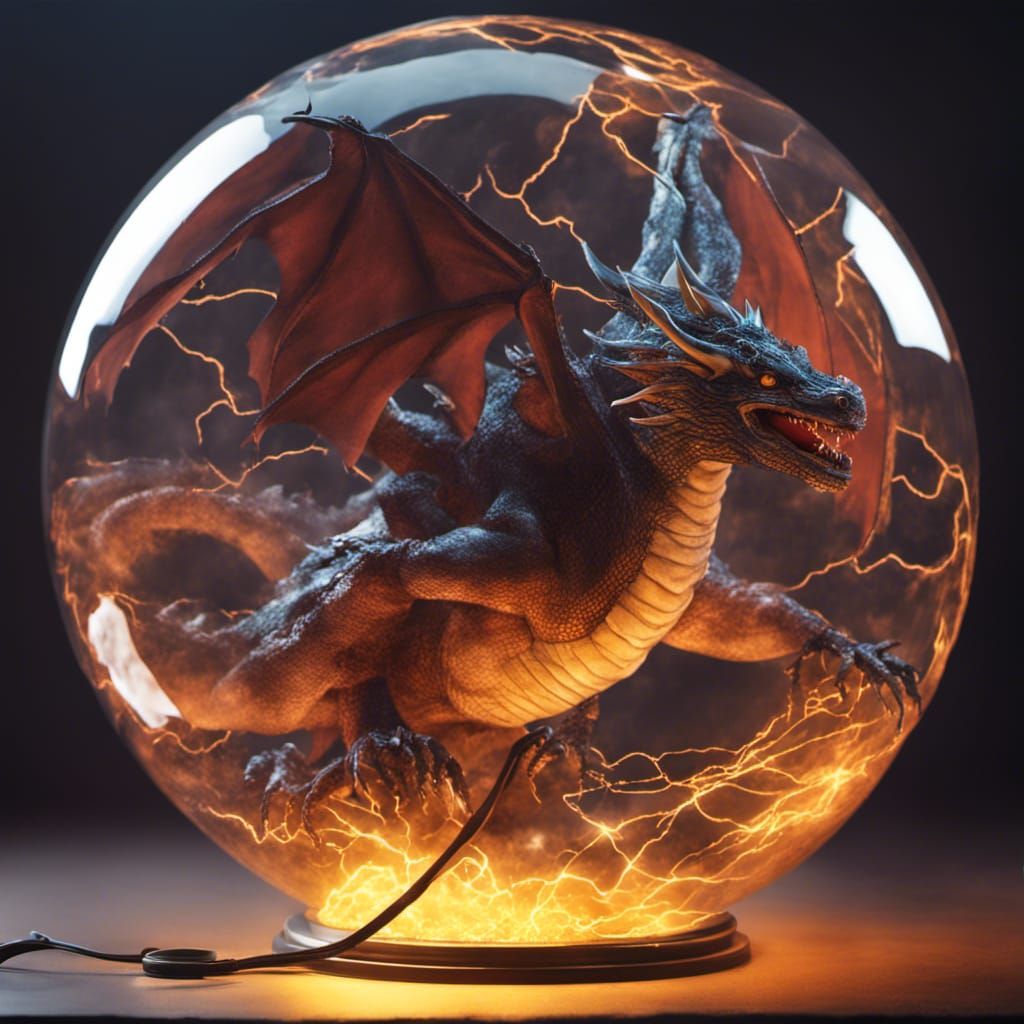 A giant dragon trapped In a electric globe. - AI Generated Artwork ...