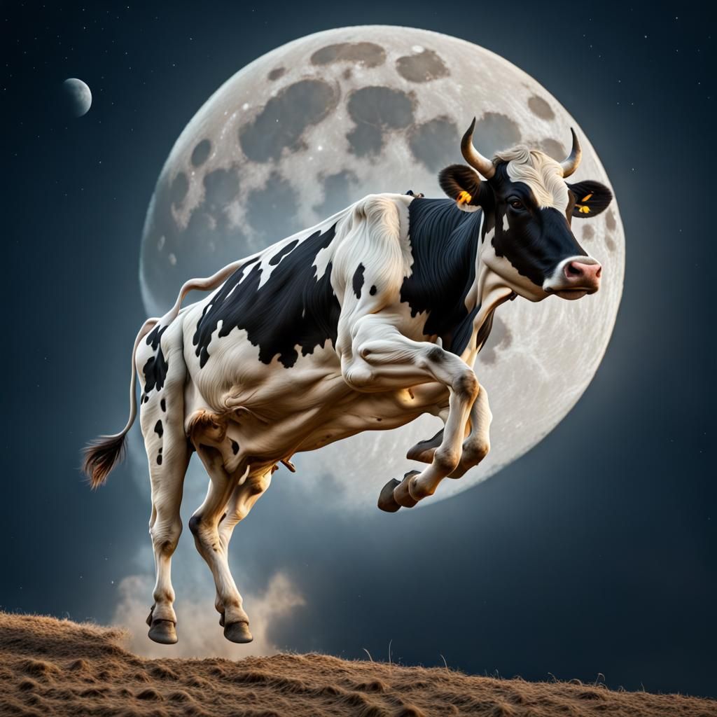 Cow Jumping Over The MOOn - AI Generated Artwork - NightCafe Creator