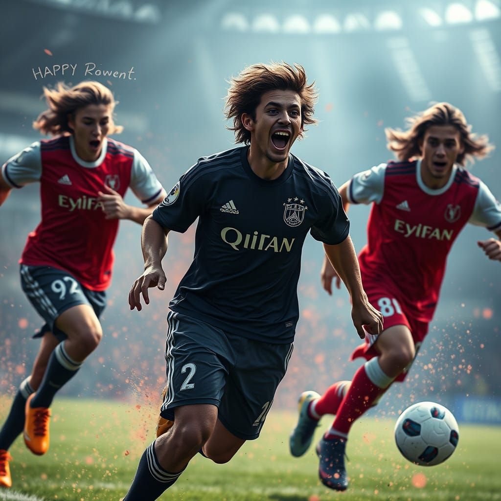 Soccer Players in Vibrant Fantasy Stadium - AI Art