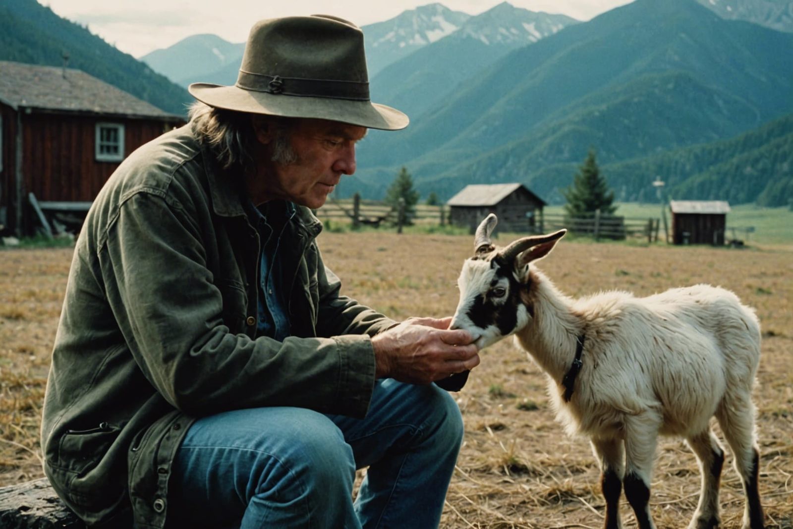 Neil Young Feeding a Baby Goat - AI Generated Artwork - NightCafe Creator