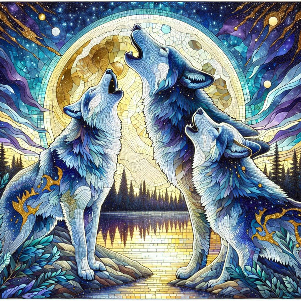 Three Wolves Howling - AI Generated Artwork - NightCafe Creator