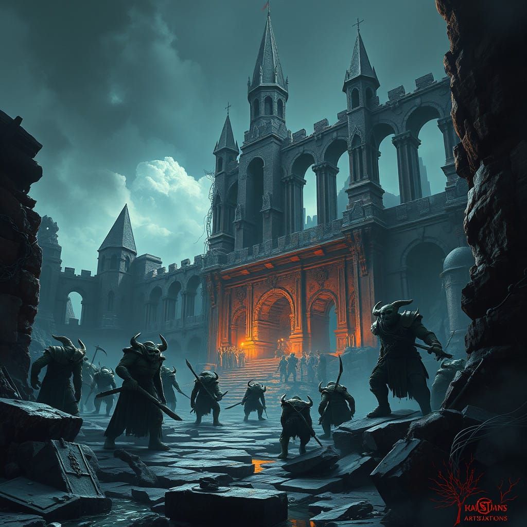 a group of orcs in a ruined castle - Orcs in a Ruined Castle...