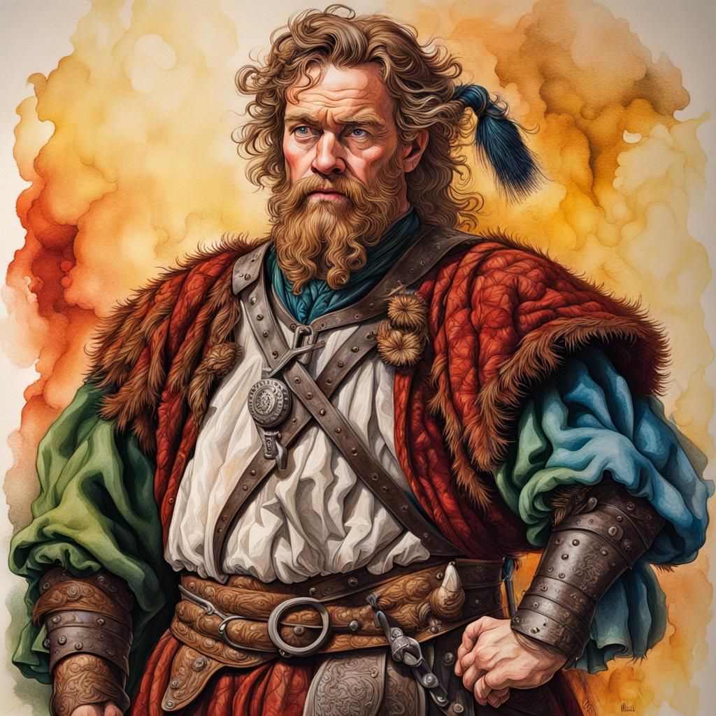 16th century illustration alcohol inks pen drawing Scottish Highlander ...