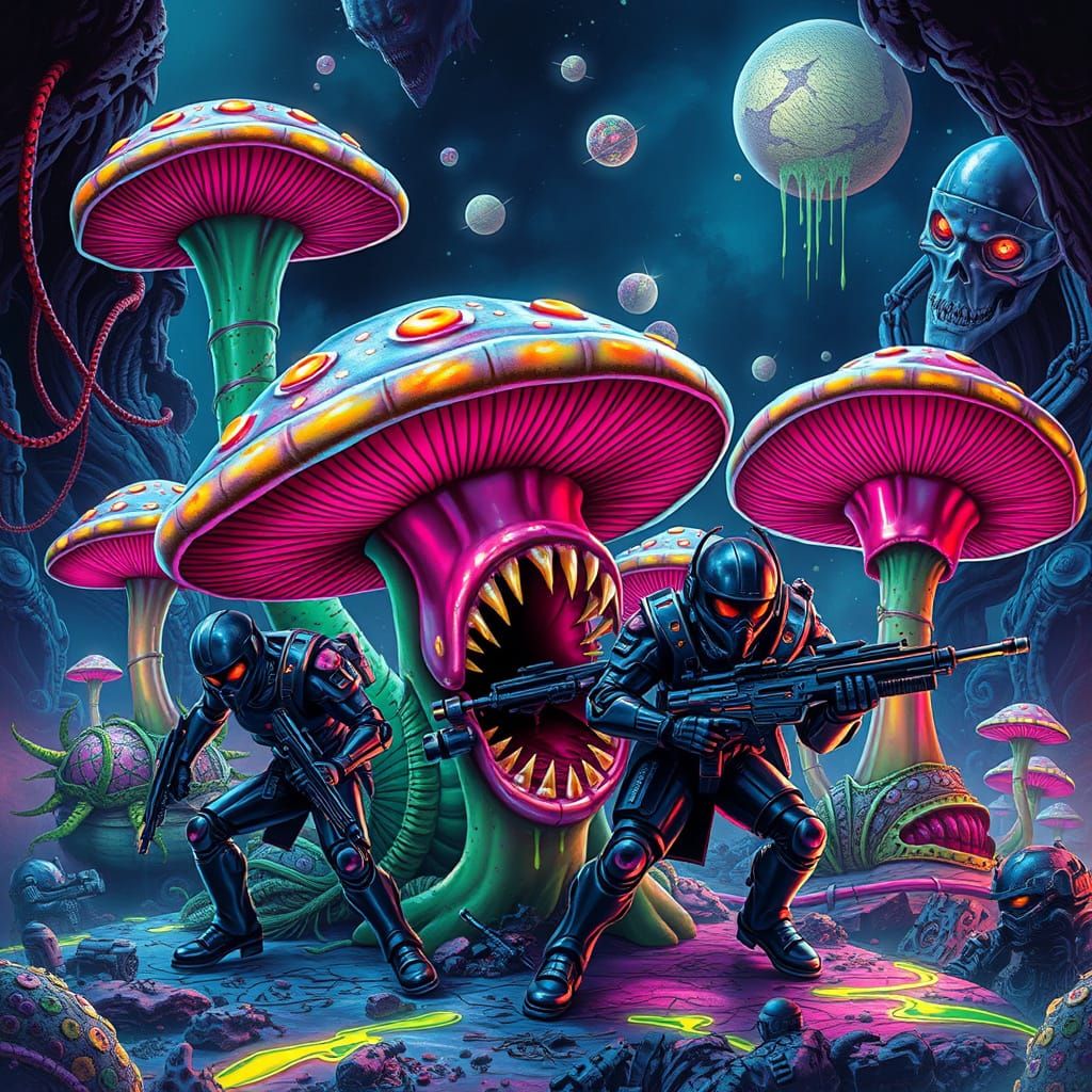 Cosmic Carnage in Neon Hues - AI Art