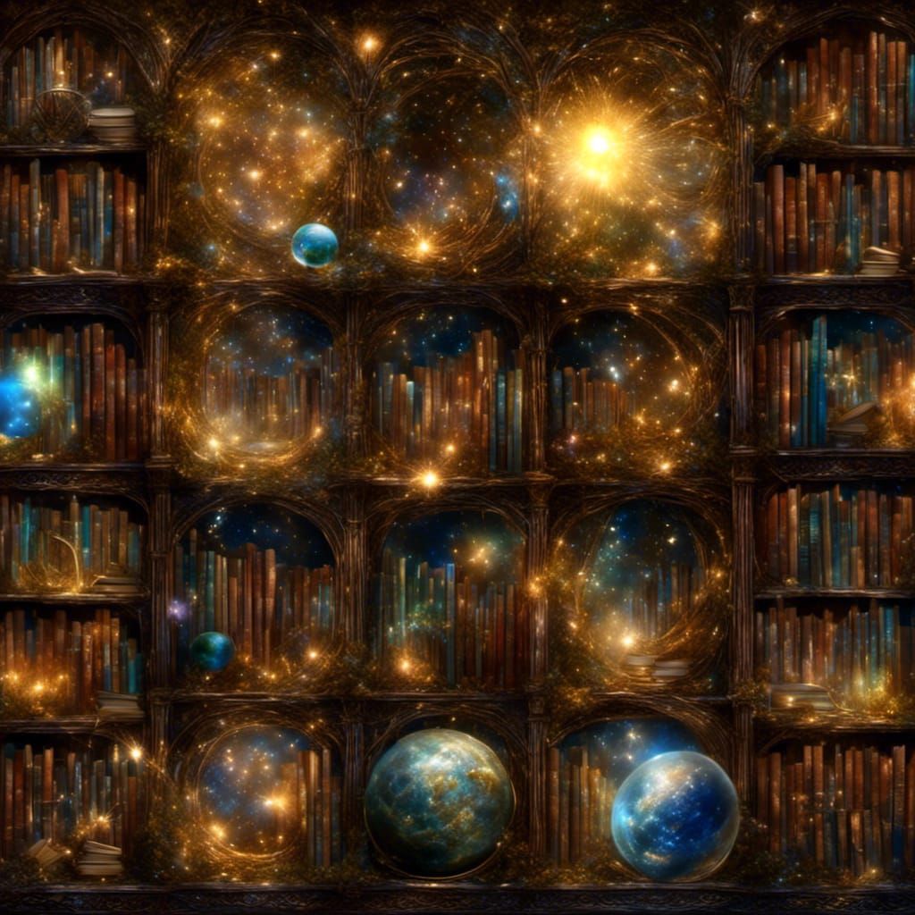 a beautiful fantastical bookcase of different magical books containing ...