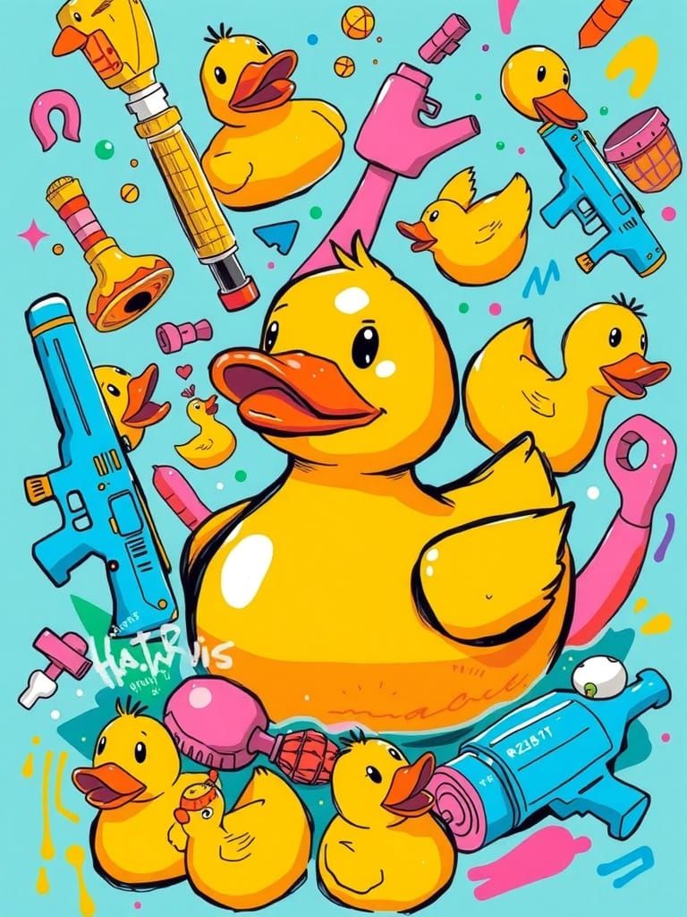Rubber Ducky & Friends - Vibrant Rubber Ducky in Neon Dreaml...
