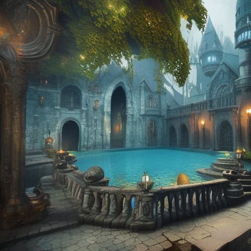 A gothic swimming pool - AI Generated Artwork - NightCafe Creator