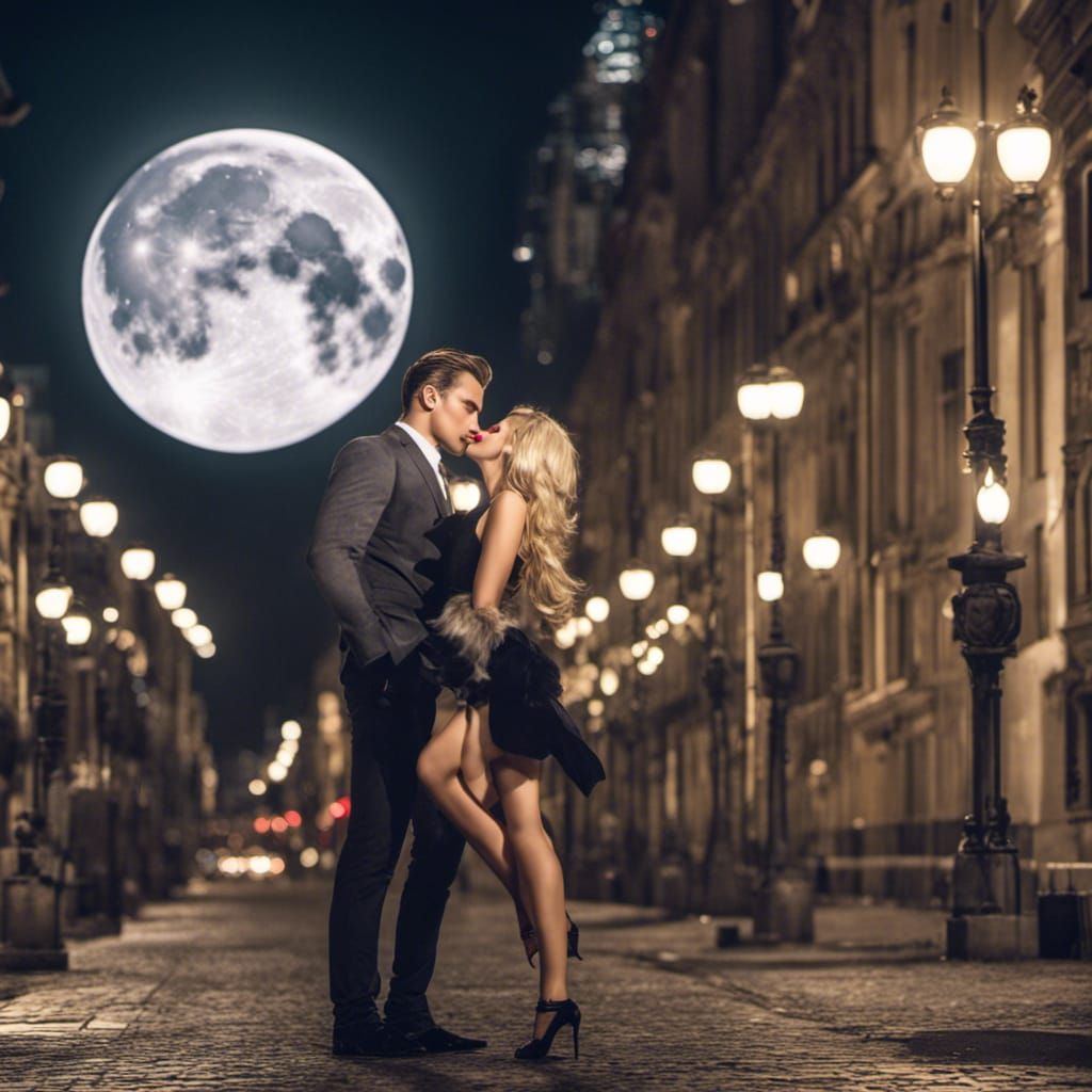 a beautiful blonde with red lips and handsome rich athletic man almost ...